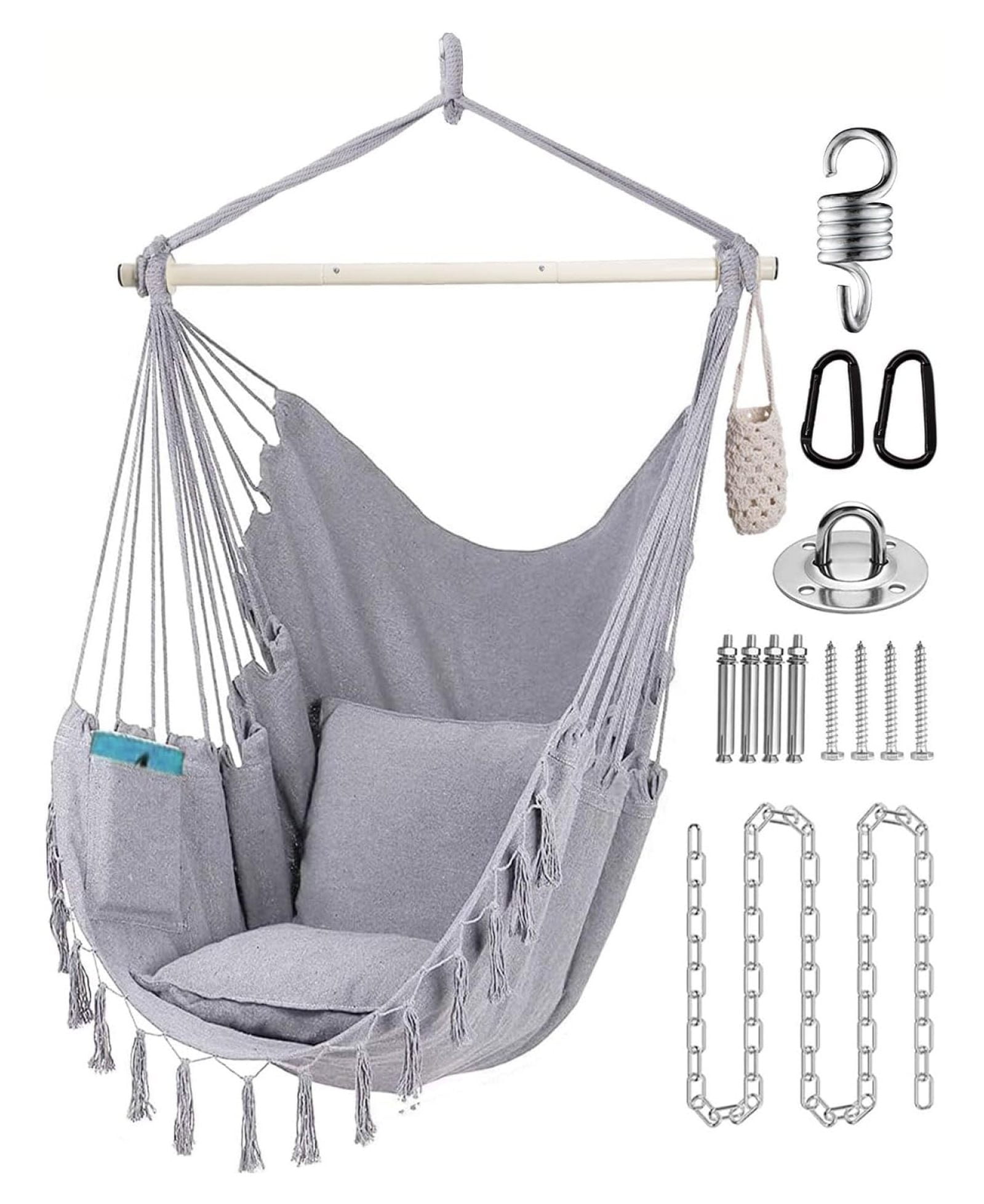 Hammock Chair with Hardware Kit Hanging Hammock Swing with 2 Cushions ...