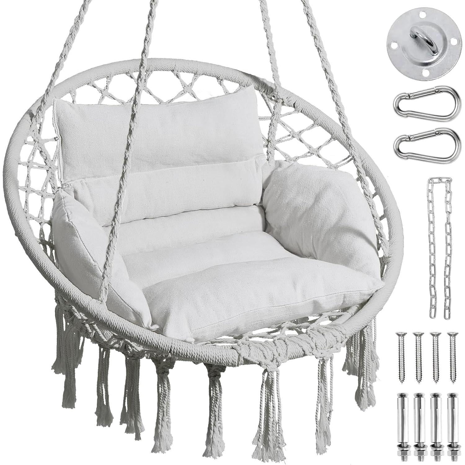 Hammock Chair, Macrame Swing Chair with Comfy Cushion, Boho Hanging ...
