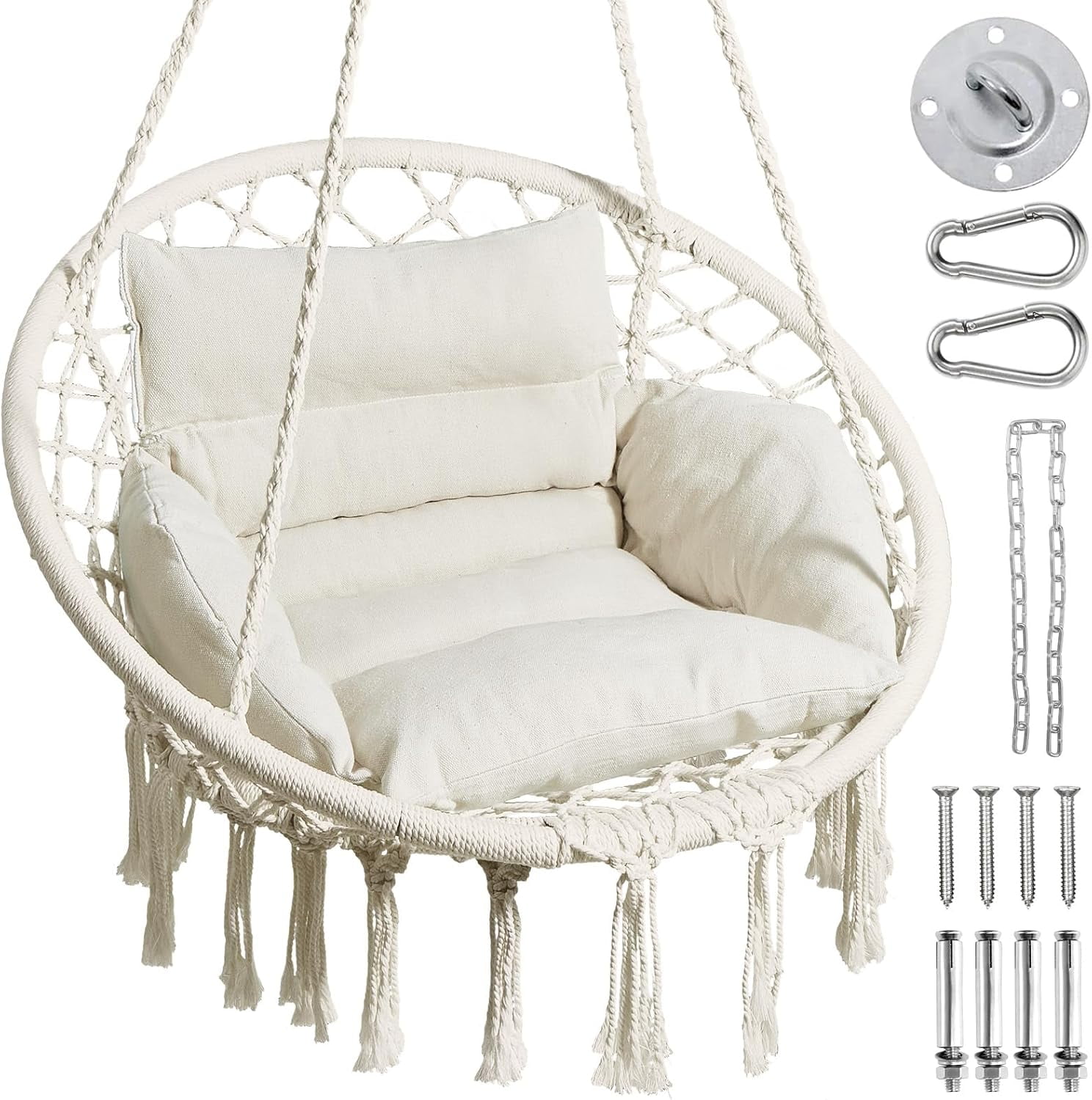 Hammock Chair, Macrame Swing Chair with Comfy Cushion, Boho Hanging ...