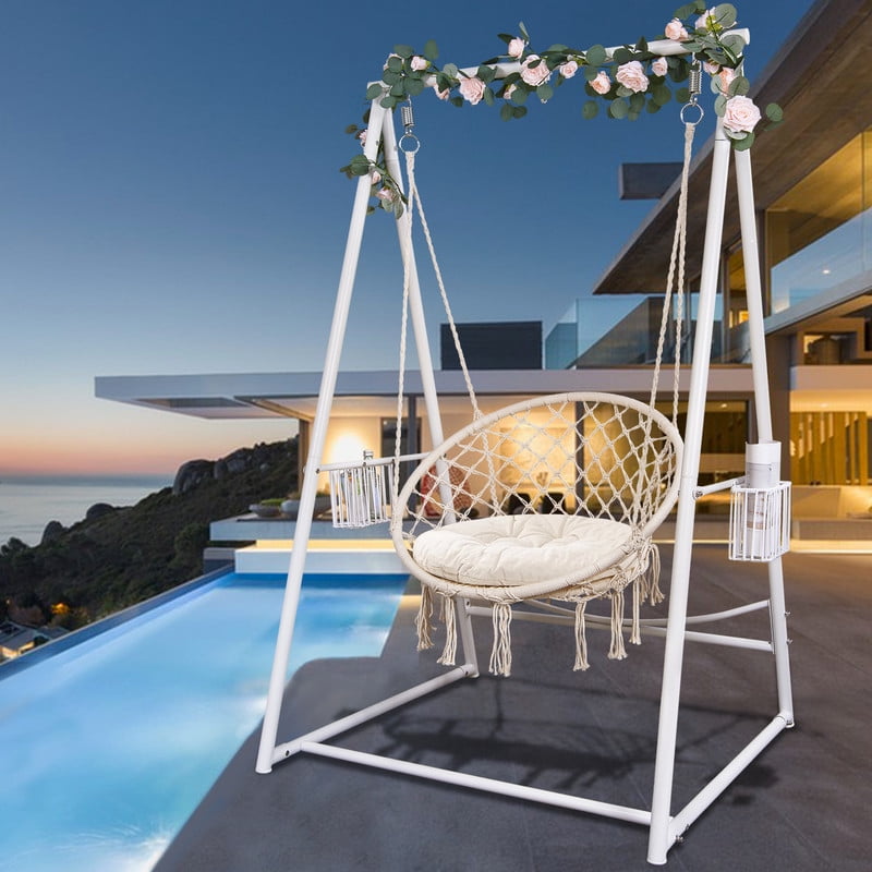 Hammock Chair Macrame Swing with Cushion & Stand Set, Heavy Duty ...