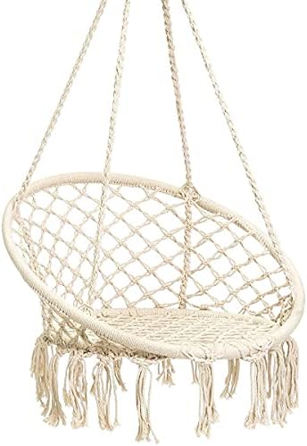 Hammock Chair Macrame Swing, Hanging Lounge Mesh Chair Durable Cotton ...