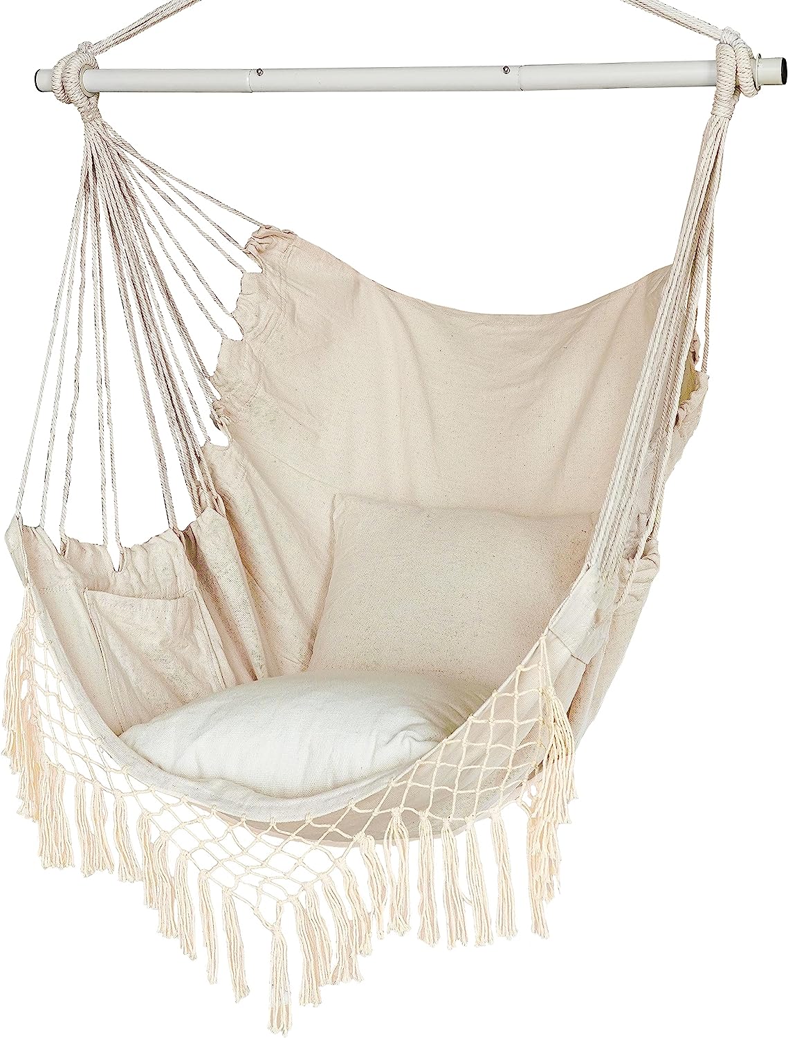 Hammock Chair with 2 Cushions and Side Pockets - High Strength Metal ...