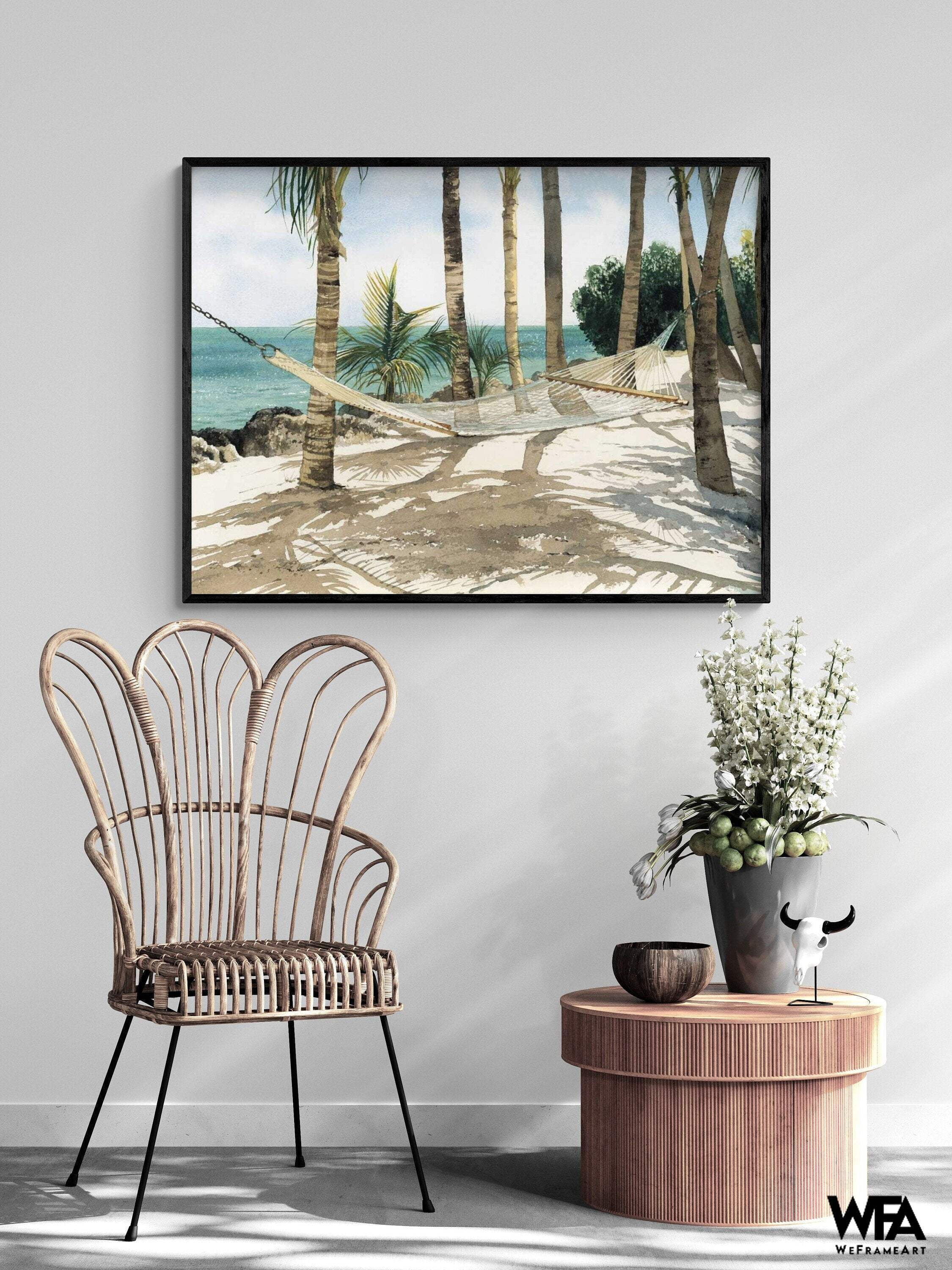 Hammock Poster Print, Tropical Relaxing Painting Print, Hammock Resort ...