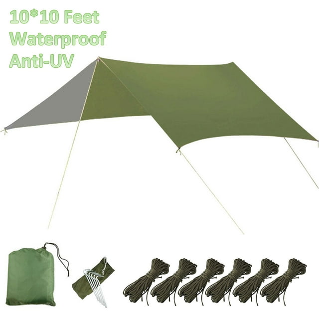 Hammock Rain Fly, Lightweight and Compact Tent Tarp 10x10FT Fast Set Up ...