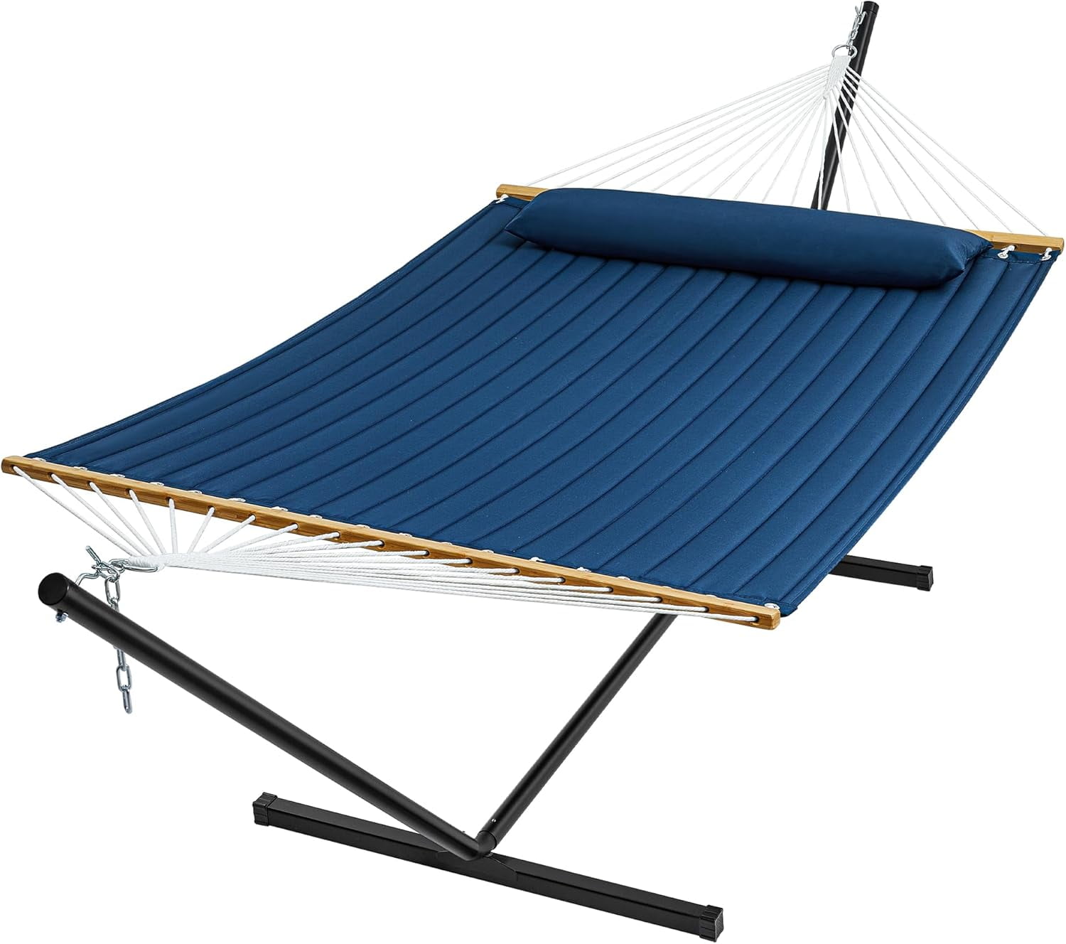 Hammock with Stand, 2 Person Quilted Outdoor Hammock, Detachable Pillow ...