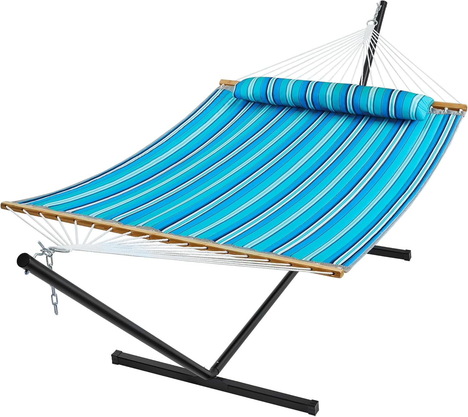 Hammock with Stand, 2 Person Quilted Outdoor Hammock, Detachable Pillow ...