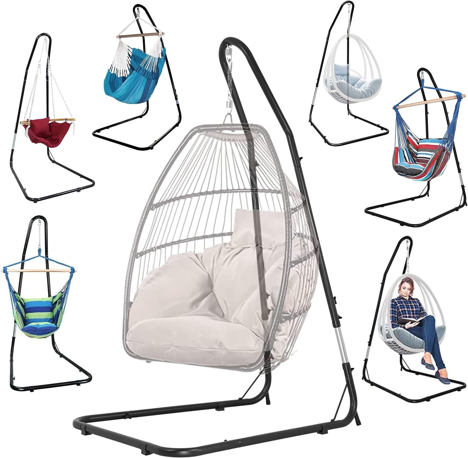 Hammock Stand Only- Heavy Duty, Black, 330 lbs Max Weight, Indoor ...