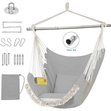 Equip Boho Avocado Macrame Hanging Swing Chair, Black Cotton Blend ...