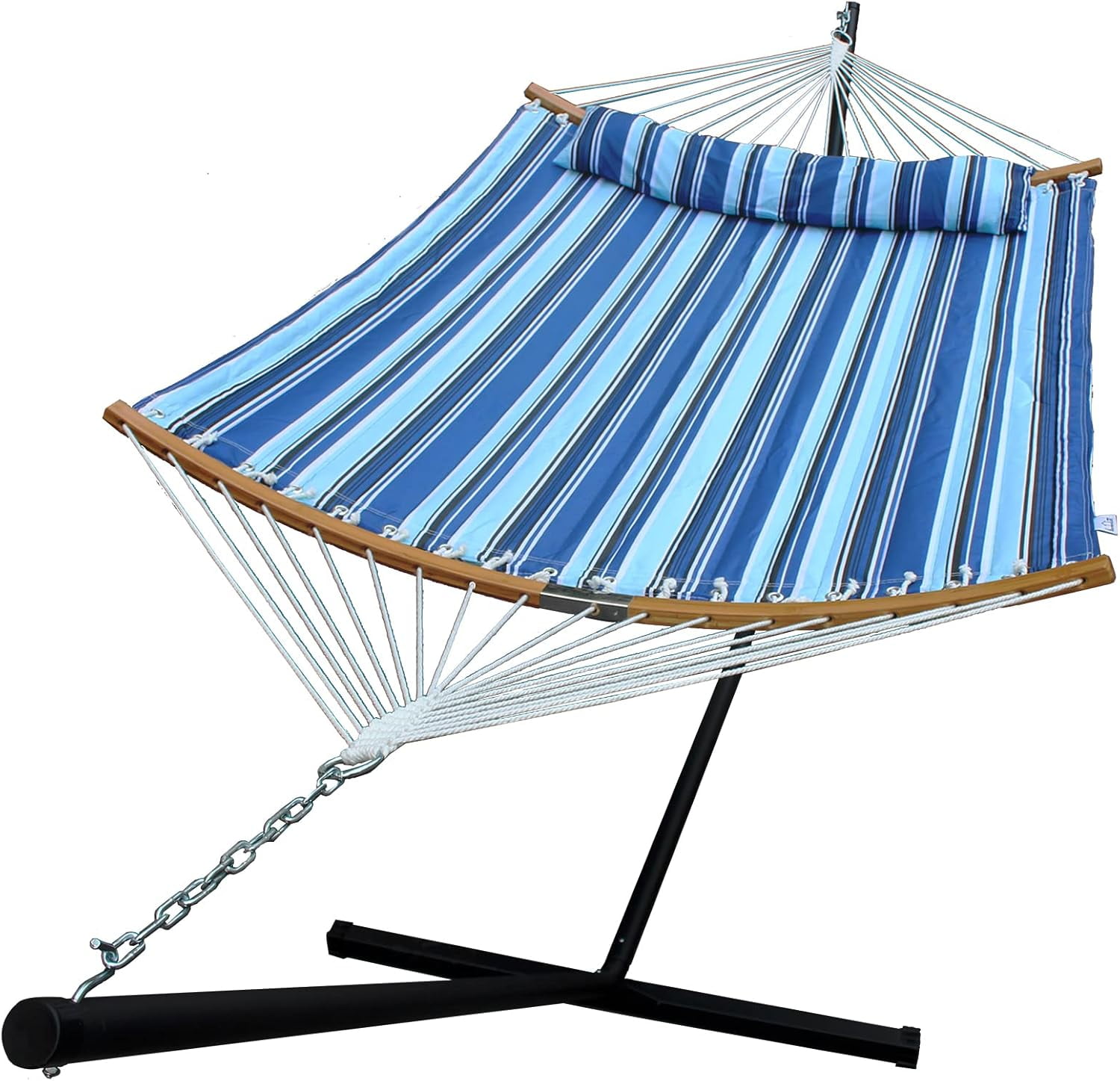 Hammock with 12.8 Feet Stand & Curved Bamboo Spreader Bar Double Hammocks 2 Person Heavy Duty ...