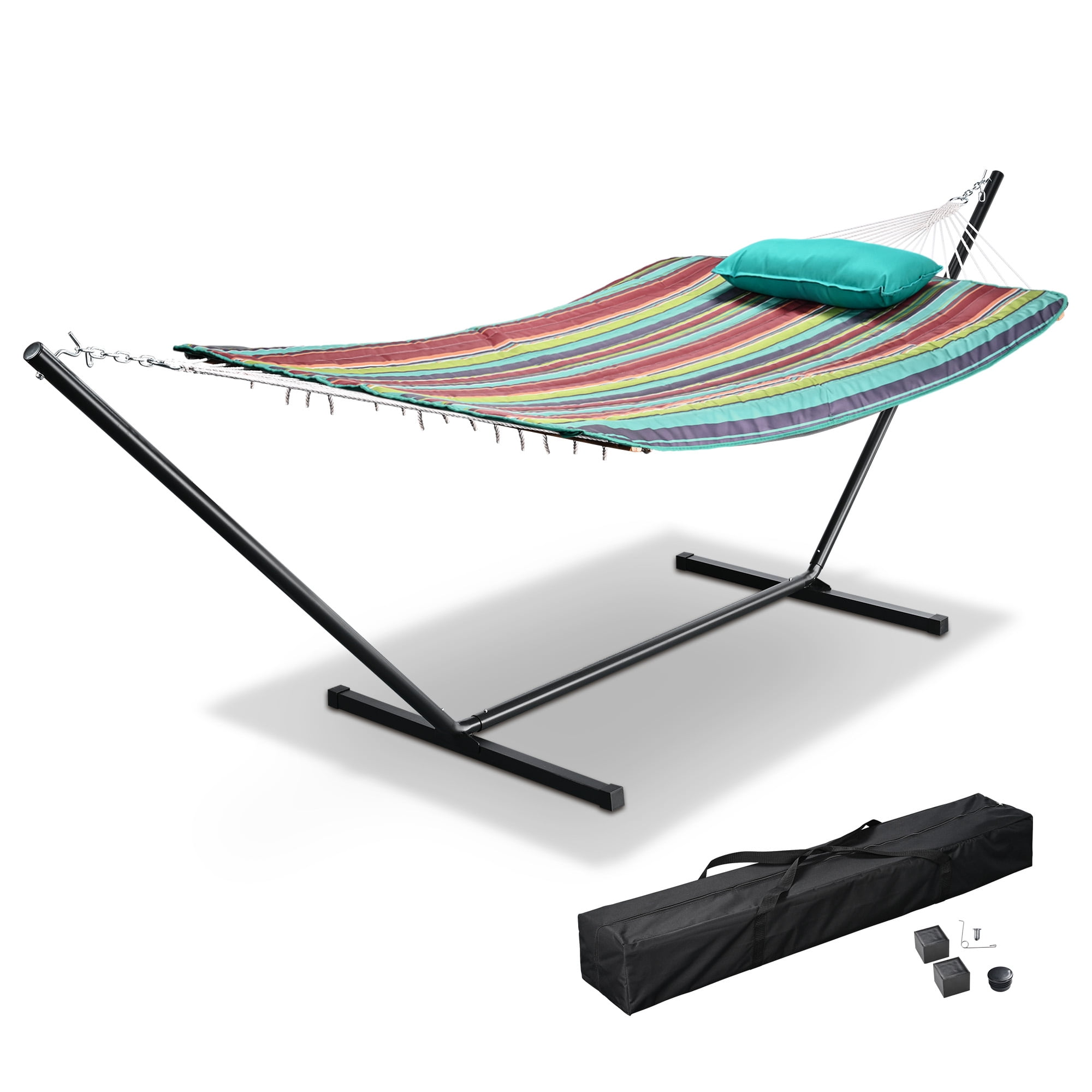 2-Person Heavy-Duty Steel Hammock with Stand, 500Lbs Capacity, Quilted ...