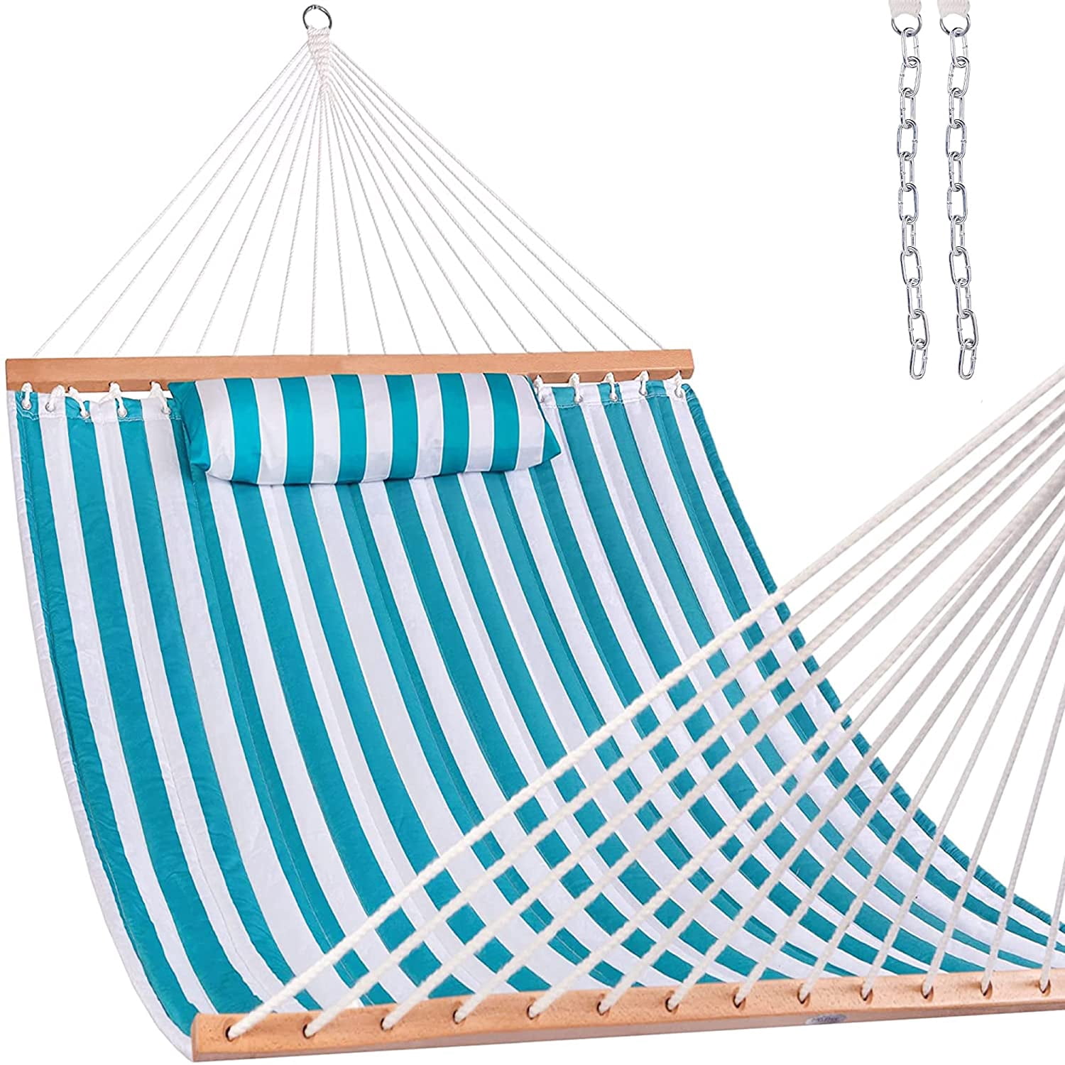 Hammocks 12 FT Quilted Fabric Double Hammock with Spreader Bars and ...