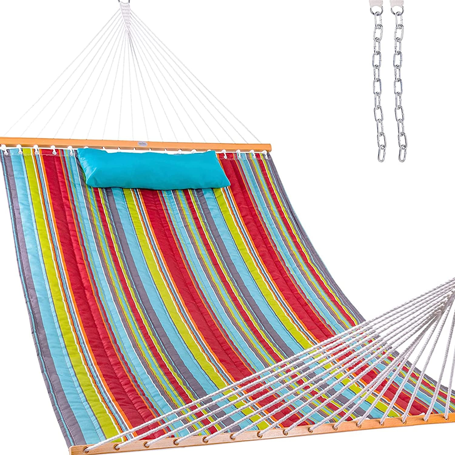 Hammocks 12 FT Quilted Fabric Double Hammock with Spreader Bars and ...