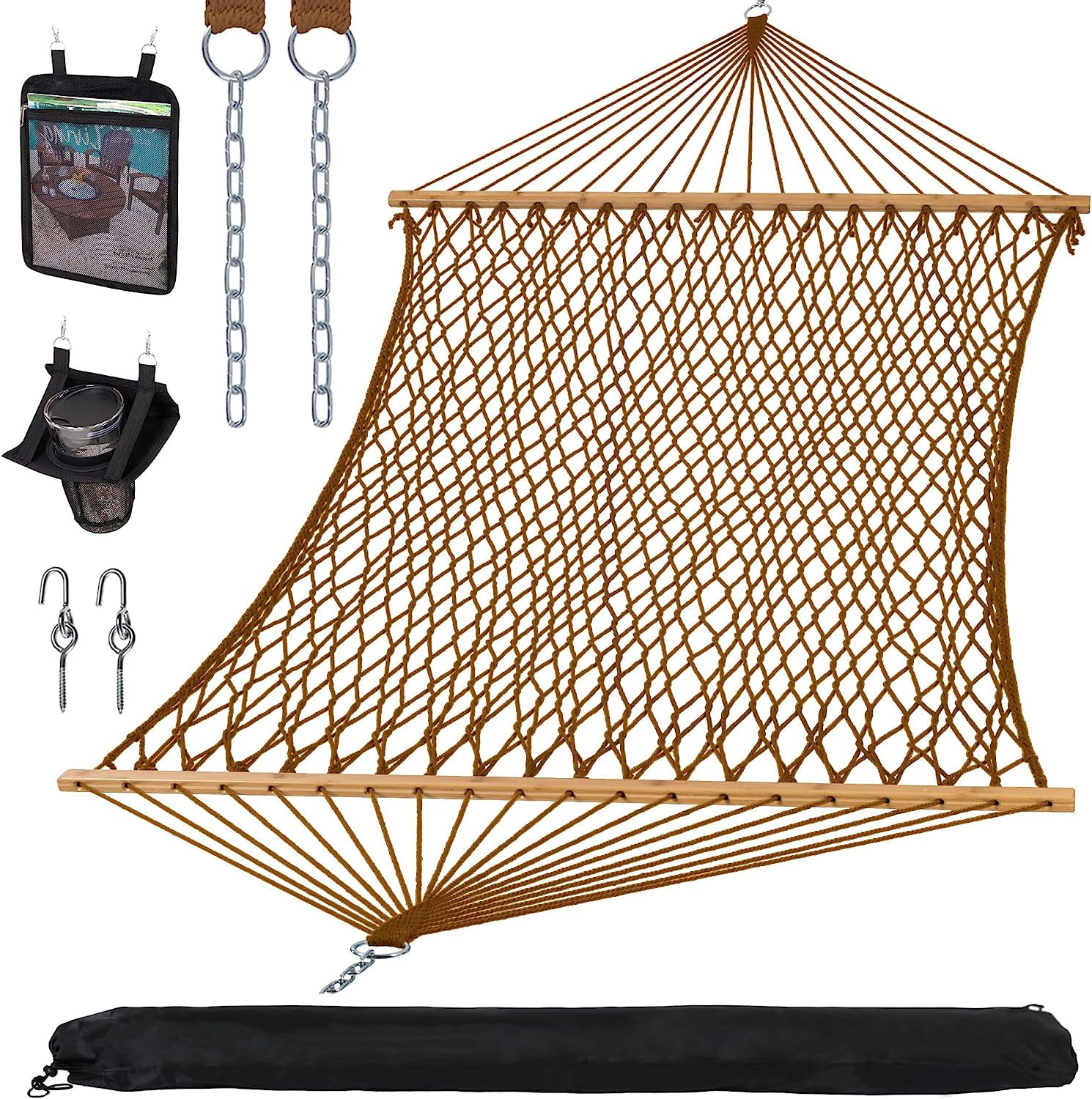 Hammocks Traditional Rope Double Hammock with Hardwood Spreader Bar and ...