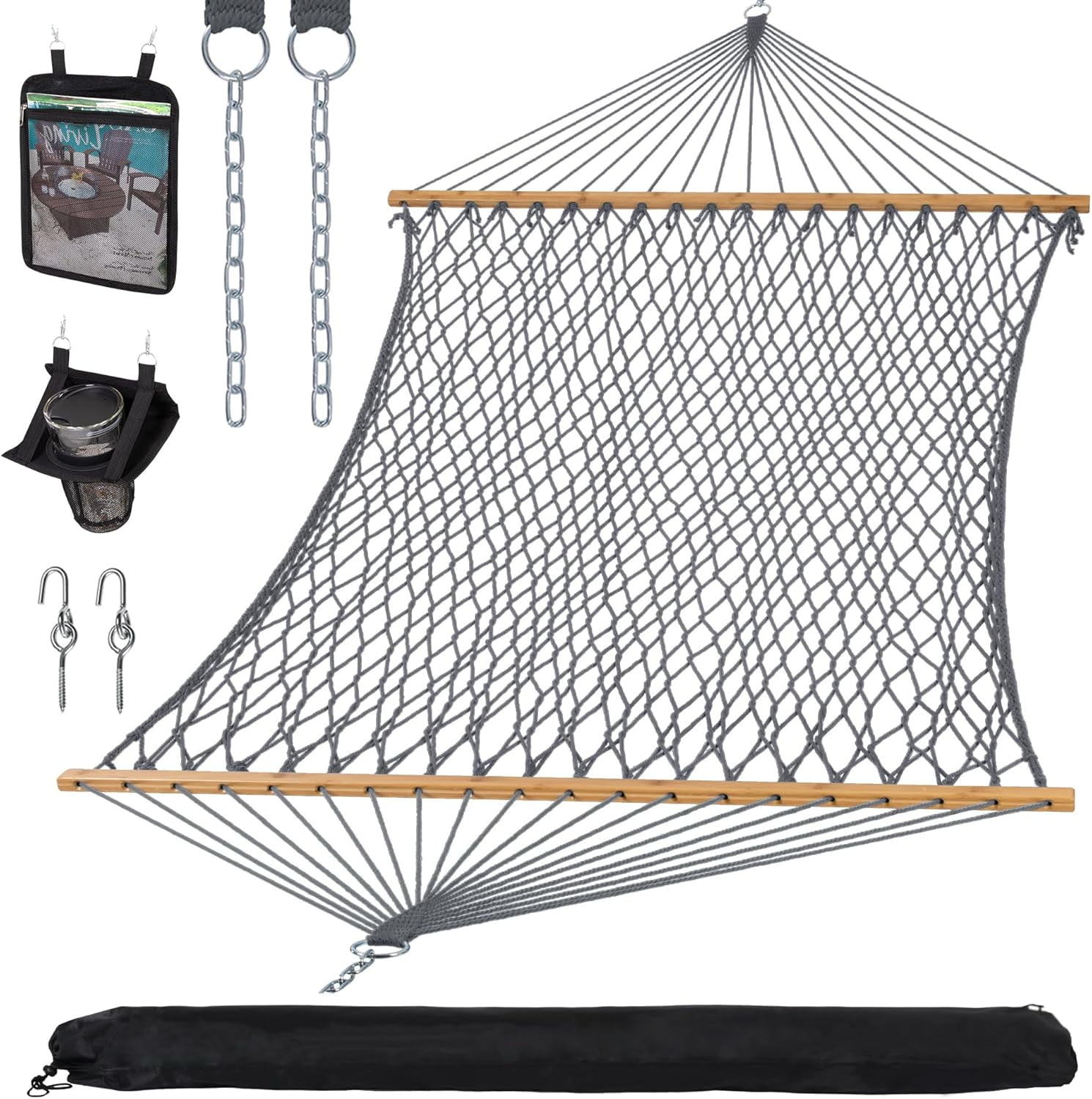 Hammocks Traditional Rope Double Hammock with Hardwood Spreader Bar and ...
