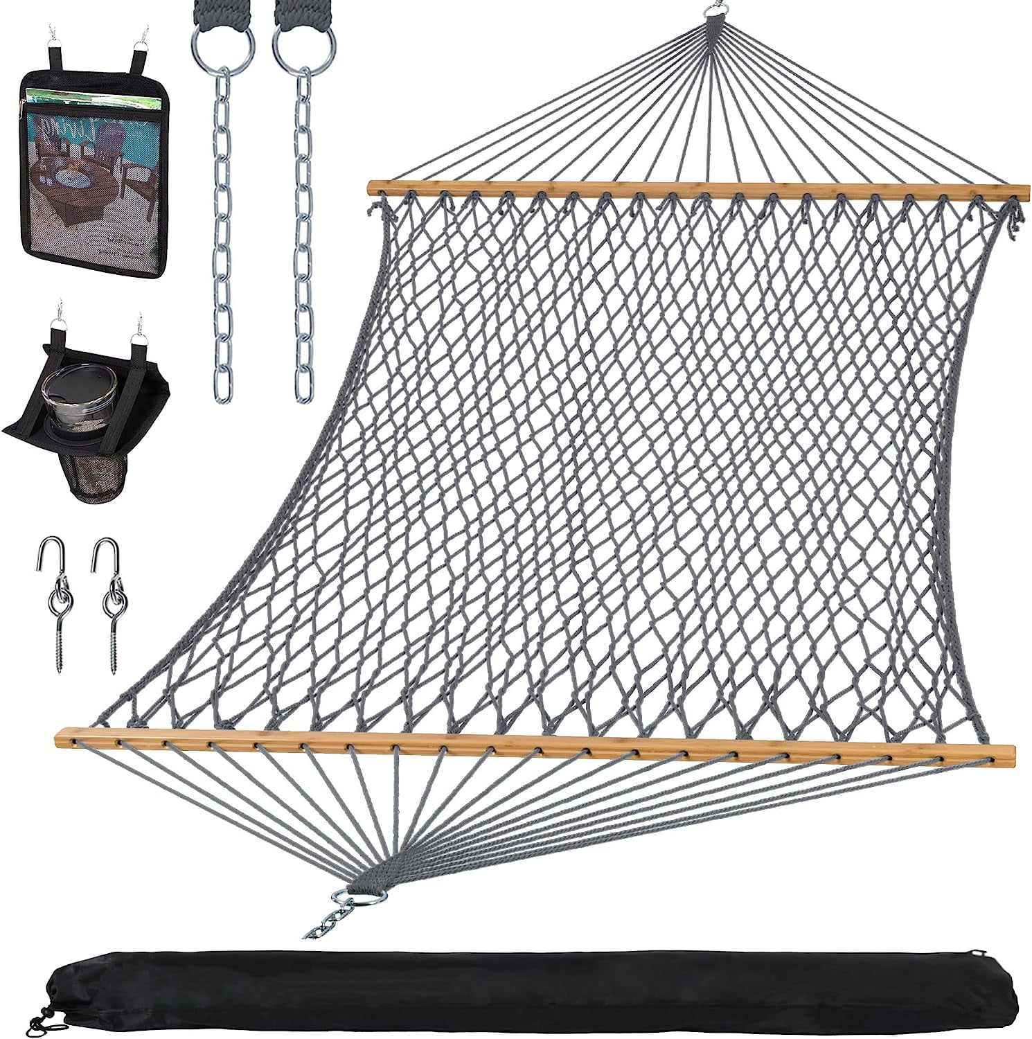 Hammocks Traditional Rope Double Hammock with Hardwood Spreader Bar and ...