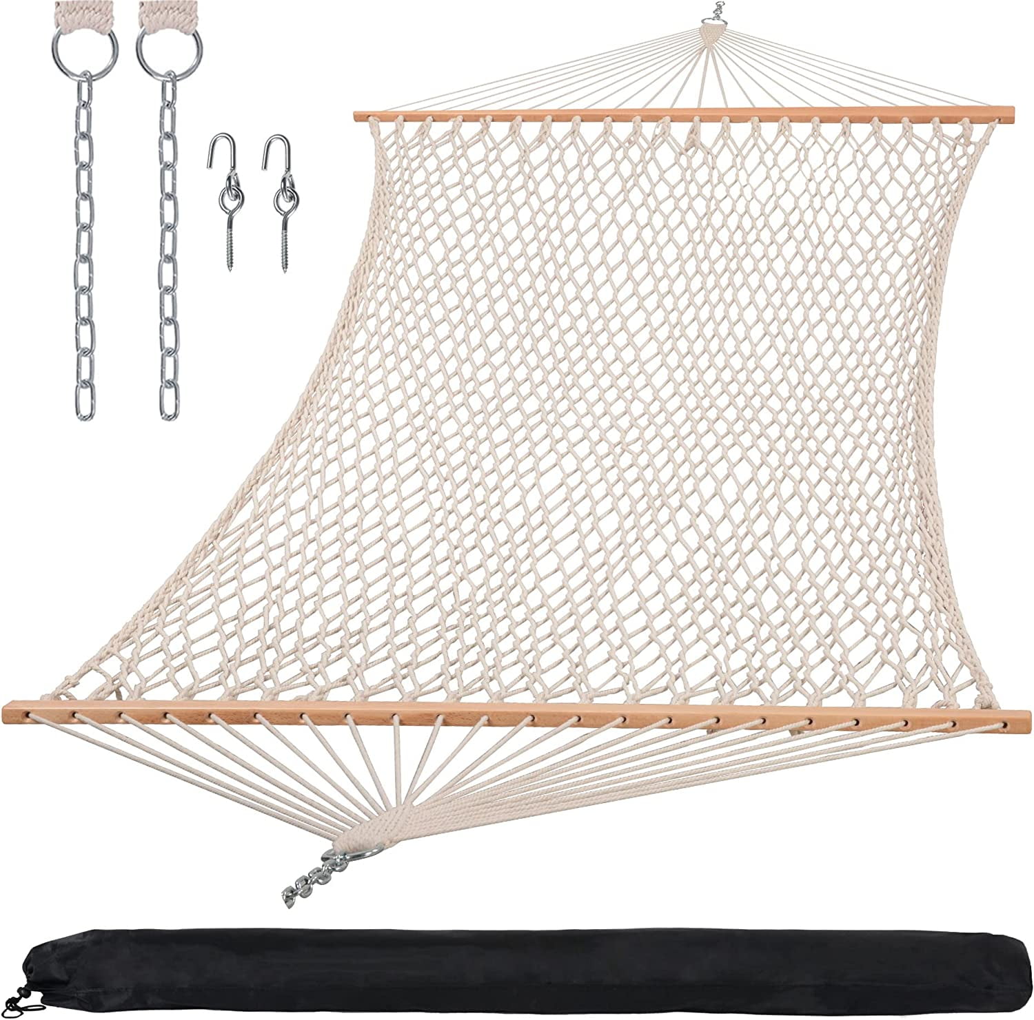Hammocks Traditional Rope Double Hammock with Hardwood Spreader Bar and ...