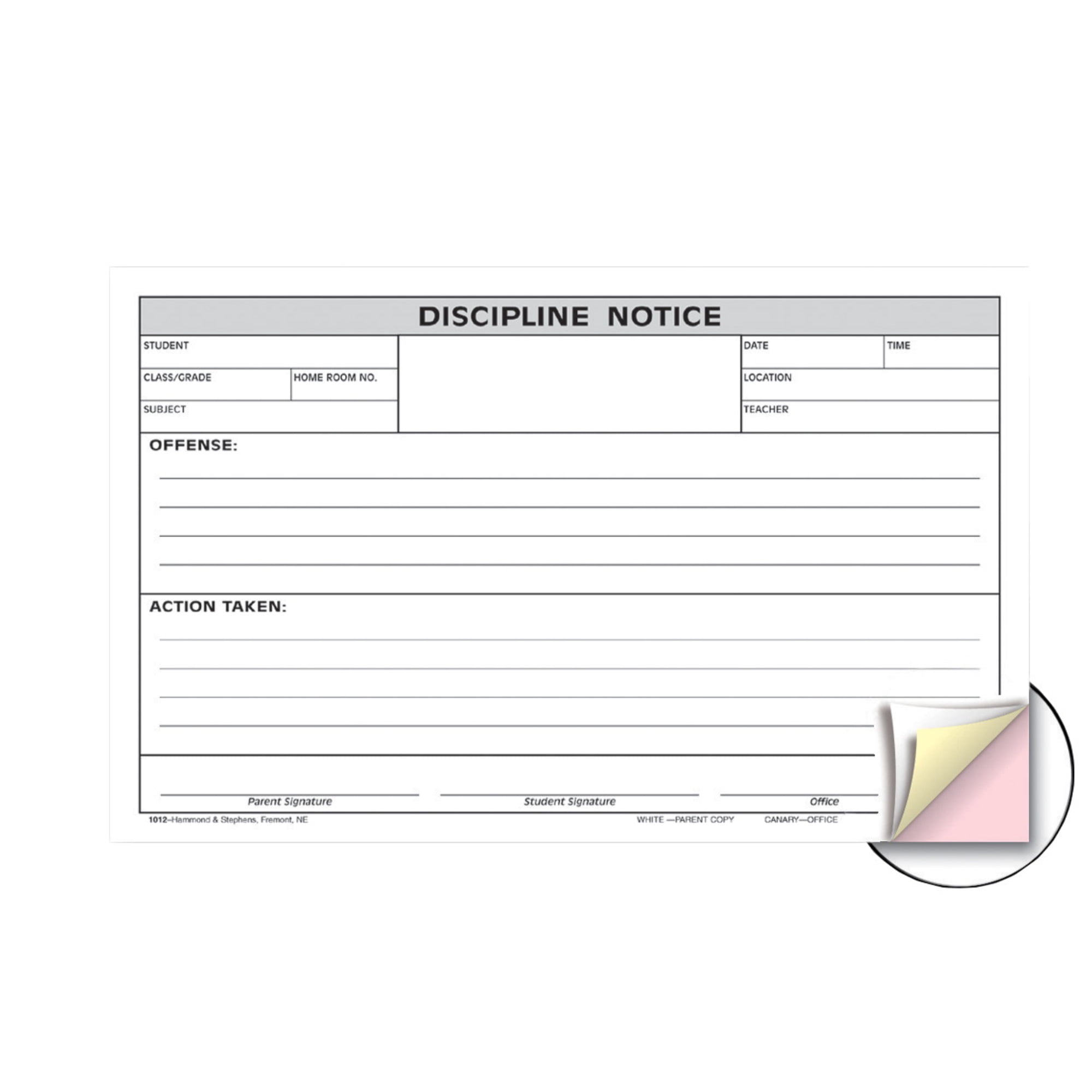 Hammond & Stephens 3-Part Carbonless Discipline Notice Form, 5 x 8 ...