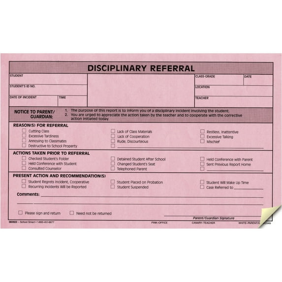 Hammond & Stephens 3-Part Carbonless Student Discipline Referral Form ...