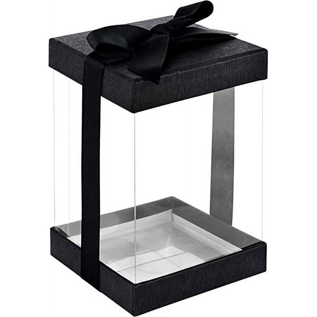 Hammont Elegant Clear Plastic Gift Box with Black Bow and Ribbon for ...
