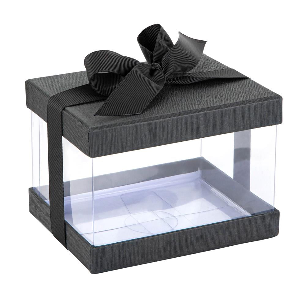 Hammont Elegant Clear Plastic Gift Box with Black Bow and Ribbon for ...