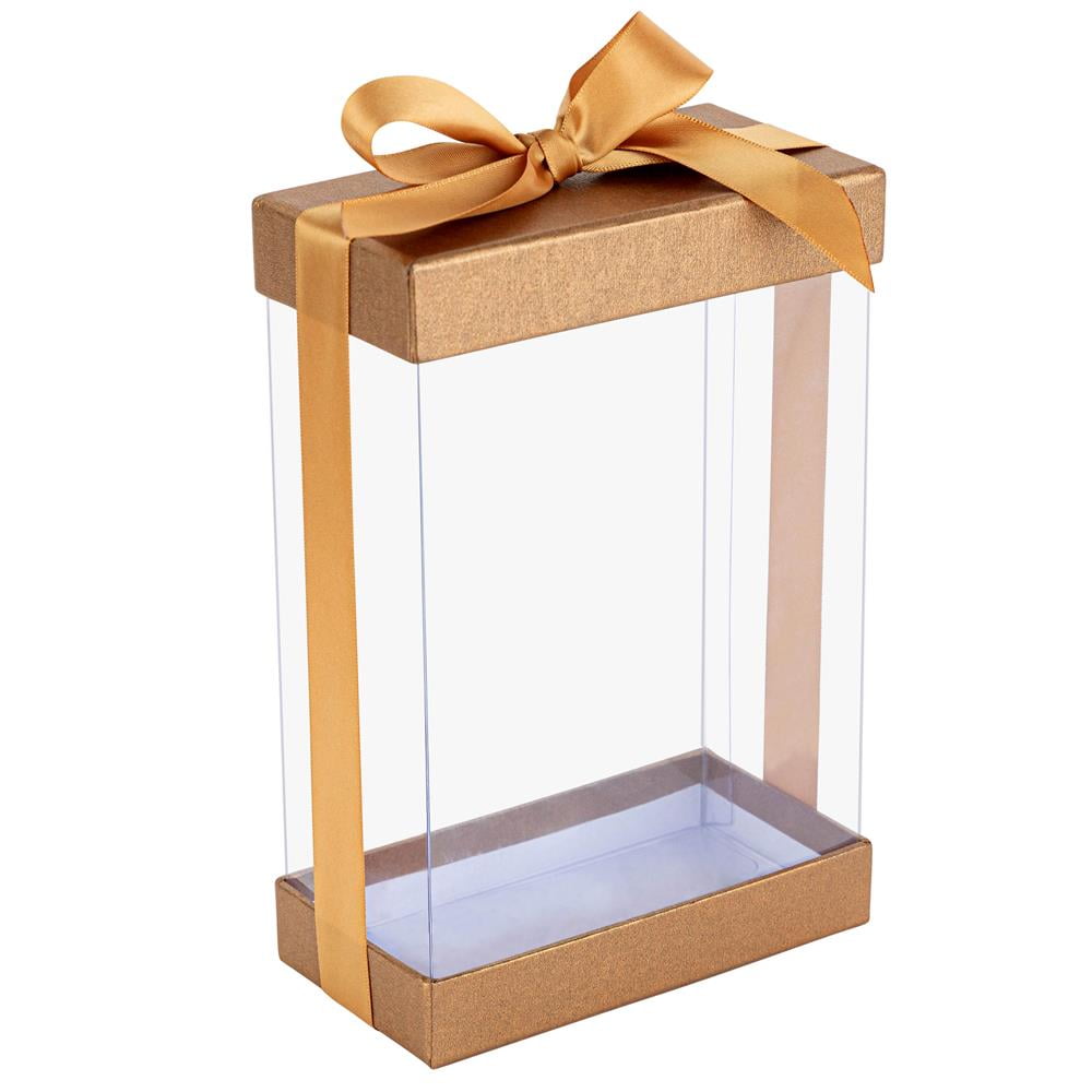 Hammont Elegant Clear Plastic Gift Box with Gold Bow and Ribbon for ...