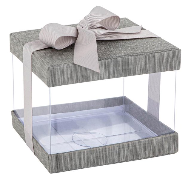 Hammont Elegant Clear Plastic Gift Box with Grey Bow and Ribbon for ...