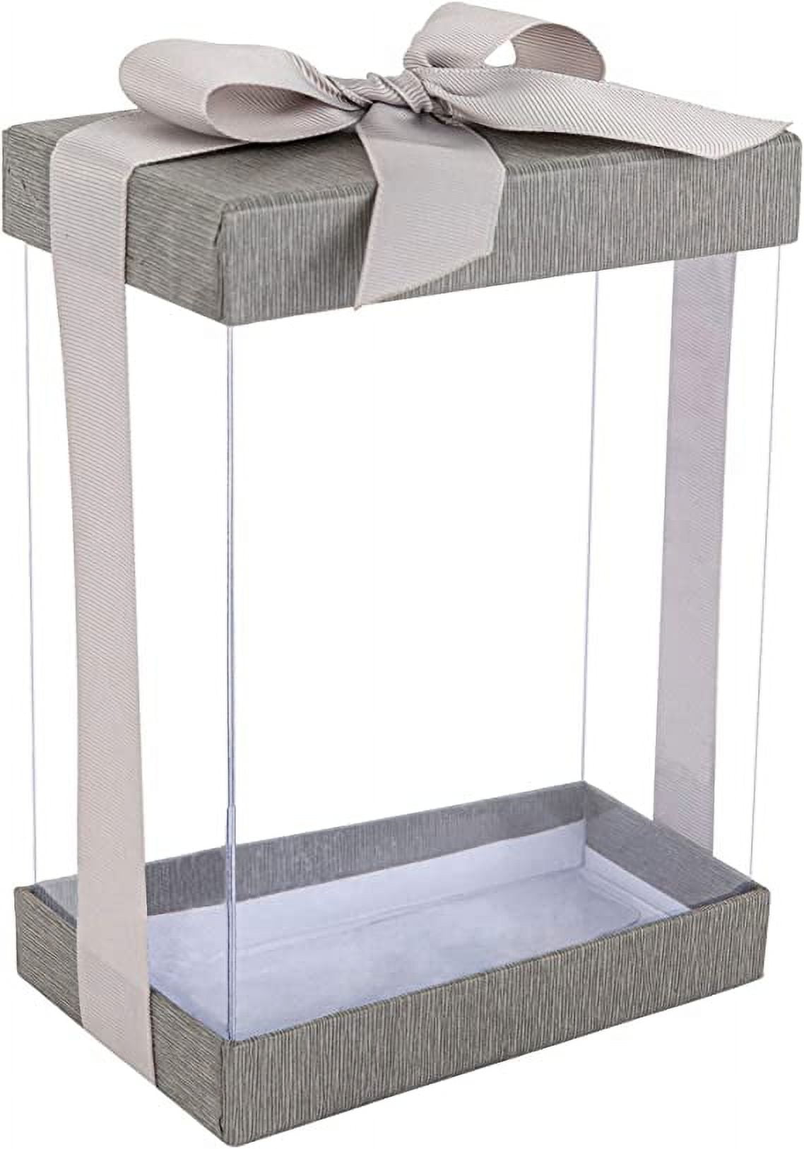Hammont Elegant Clear Plastic Gift Box with Grey Bow and Ribbon for ...