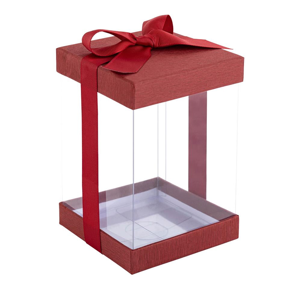 Hammont Elegant Clear Plastic Gift Box with Maroon Bow and Ribbon for ...