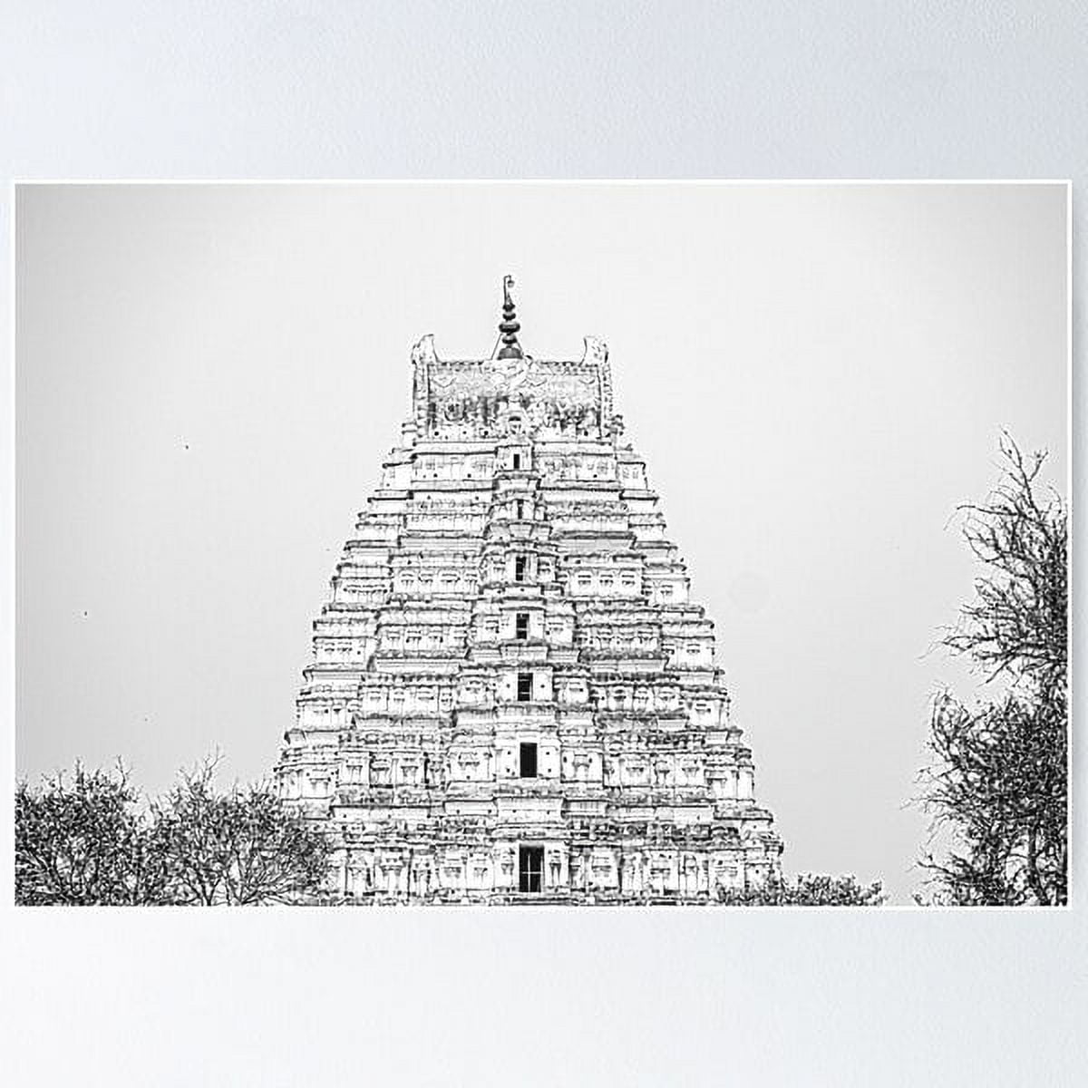 Hampi Temple Gopura - Line Art Perspective Poster Wall Art, Modern Wall ...
