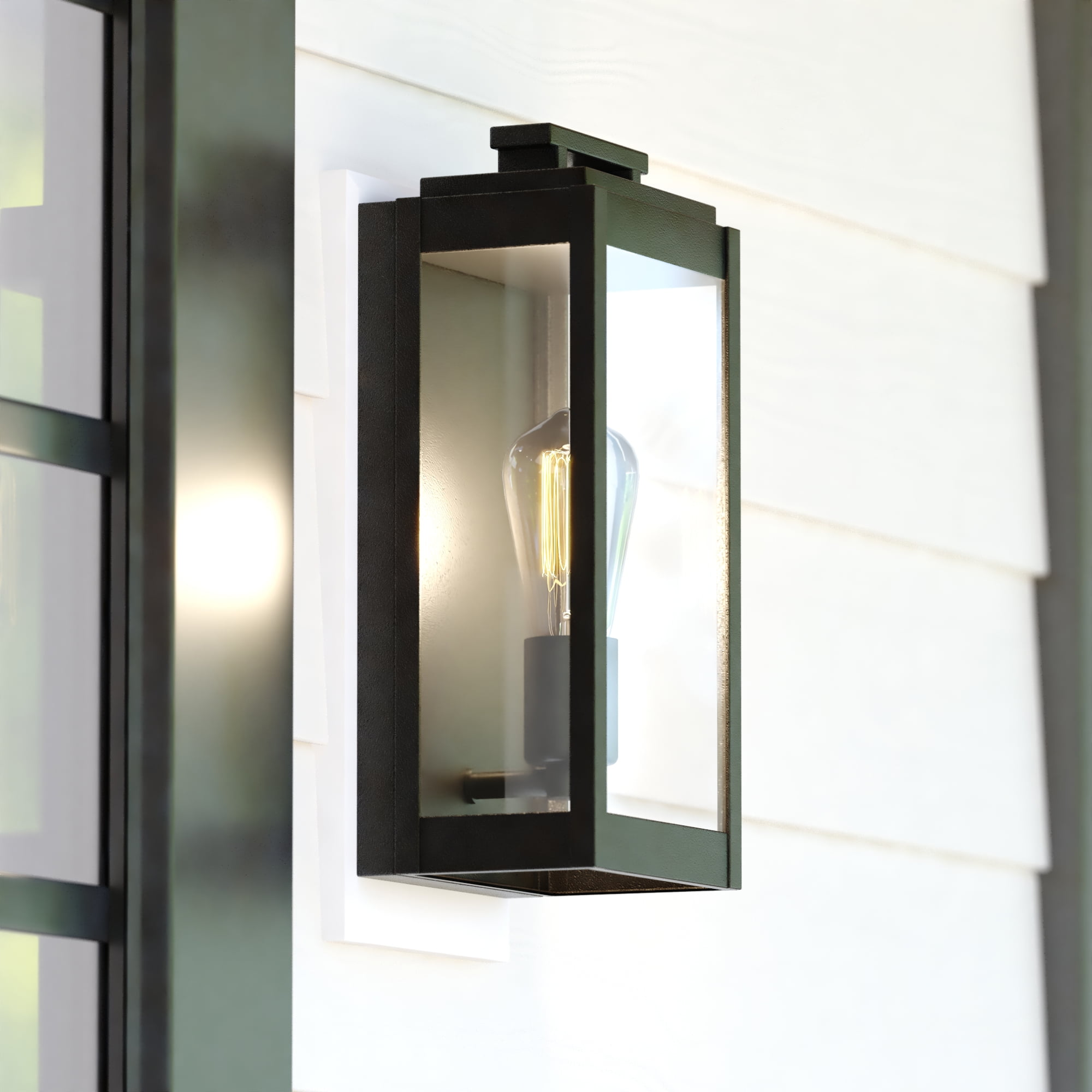 Hampton 1 Light 13-in H Black Indoor Outdoor Wall Lantern Fixture with ...