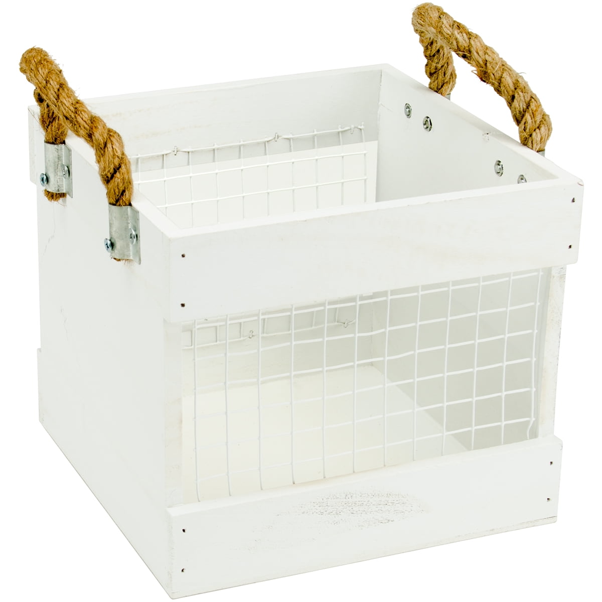 Hampton Art Wood & Chickenwire Crate-7.75"X7.75"X8" White W/Rope ...
