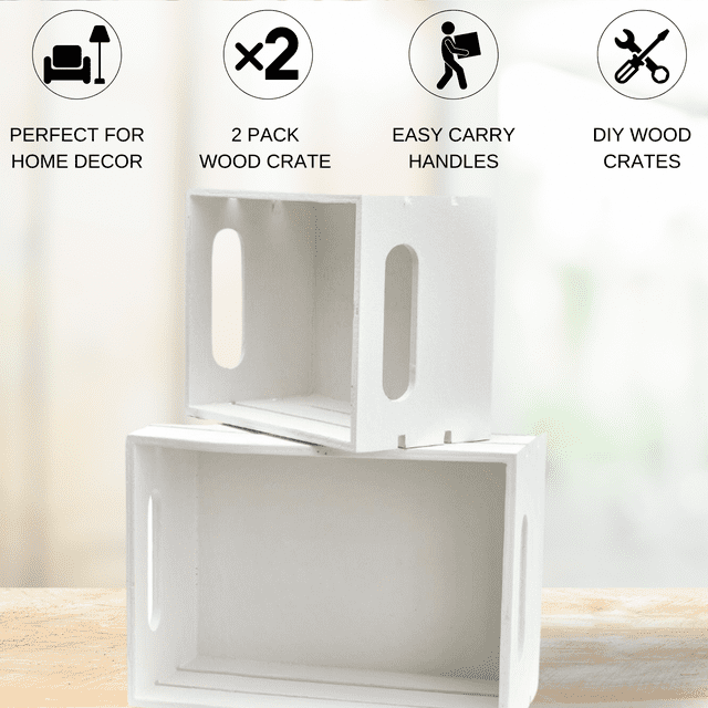 Hampton Art by Leisure Arts Wood Crate, White, 2 pc, Finished Wood ...