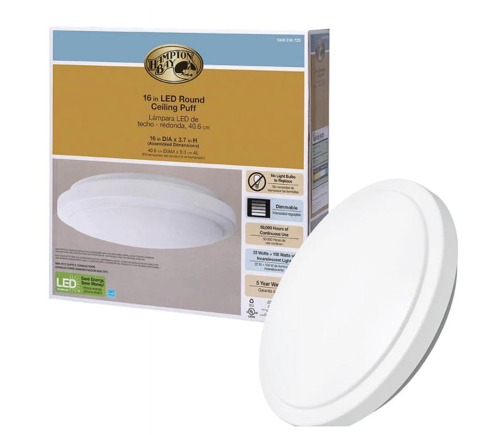 Hampton Bay 16” LED Flush Mount Ceiling Light, 1640 Lumens, 4000K, 22W ...