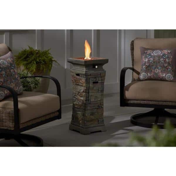 Hampton Bay 29 in. W x 11.8 in. H Square Stacked Stone Fire Column ...