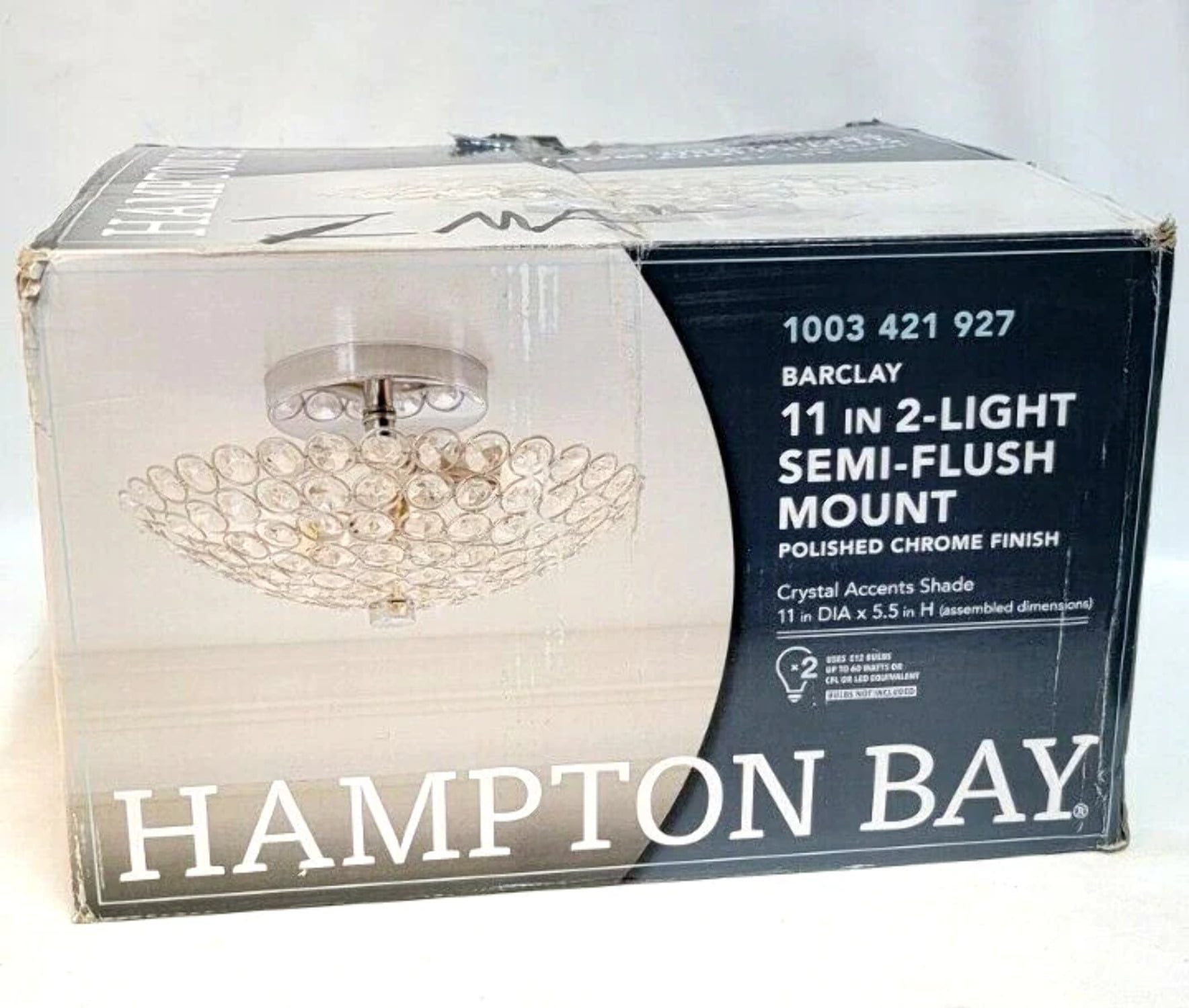 Hampton Bay Barclay 11 in. 2-Light Chrome and Crystal Semi-Flush Mount ...