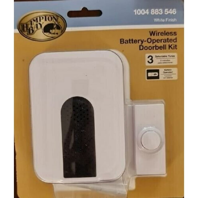 Hampton Bay - Defiant Wireless Battery Operated Doorbell Kit w/ 1-Push ...