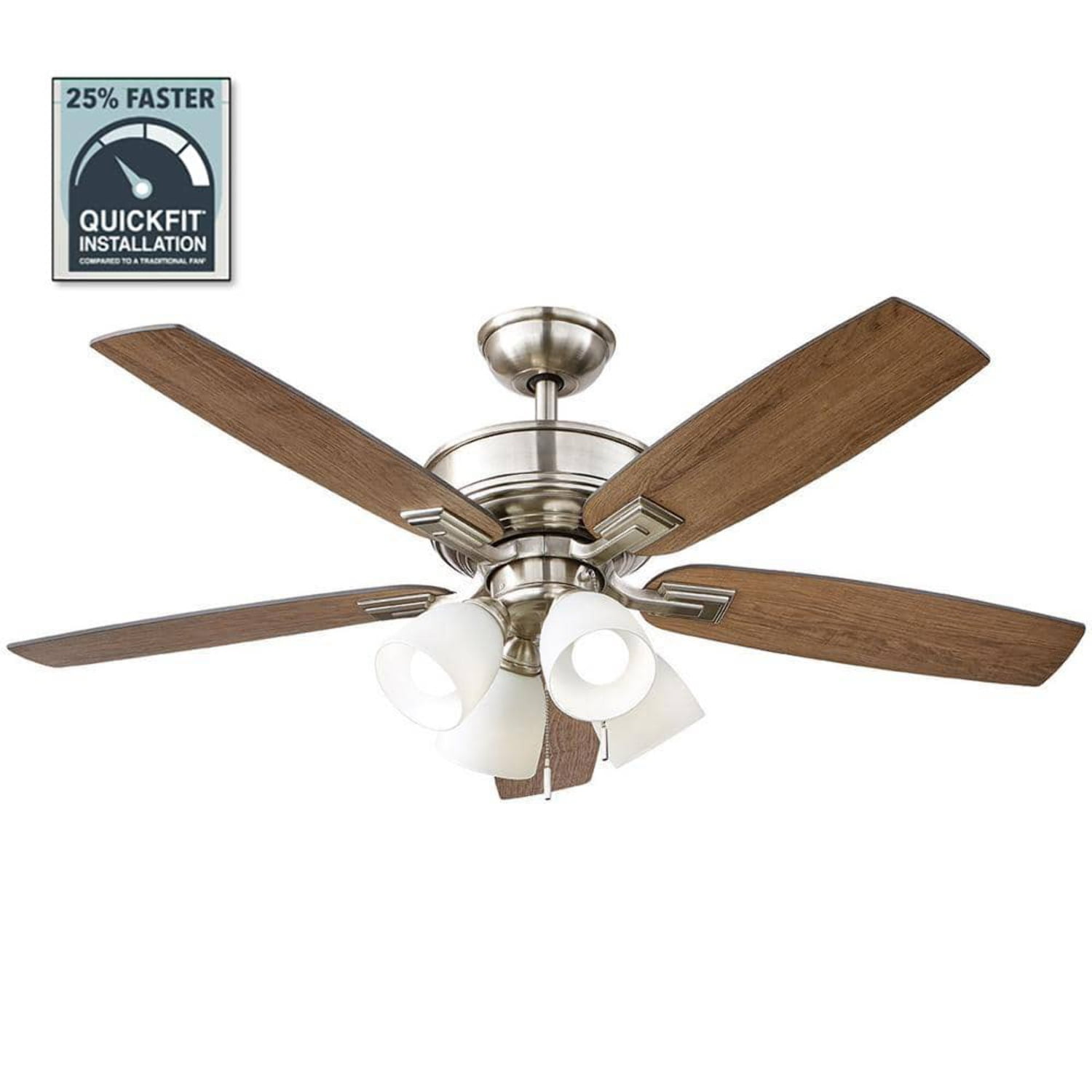 Hampton Bay Devron II 52in. Indoor LED Fan, Brushed Nickel with Light ...