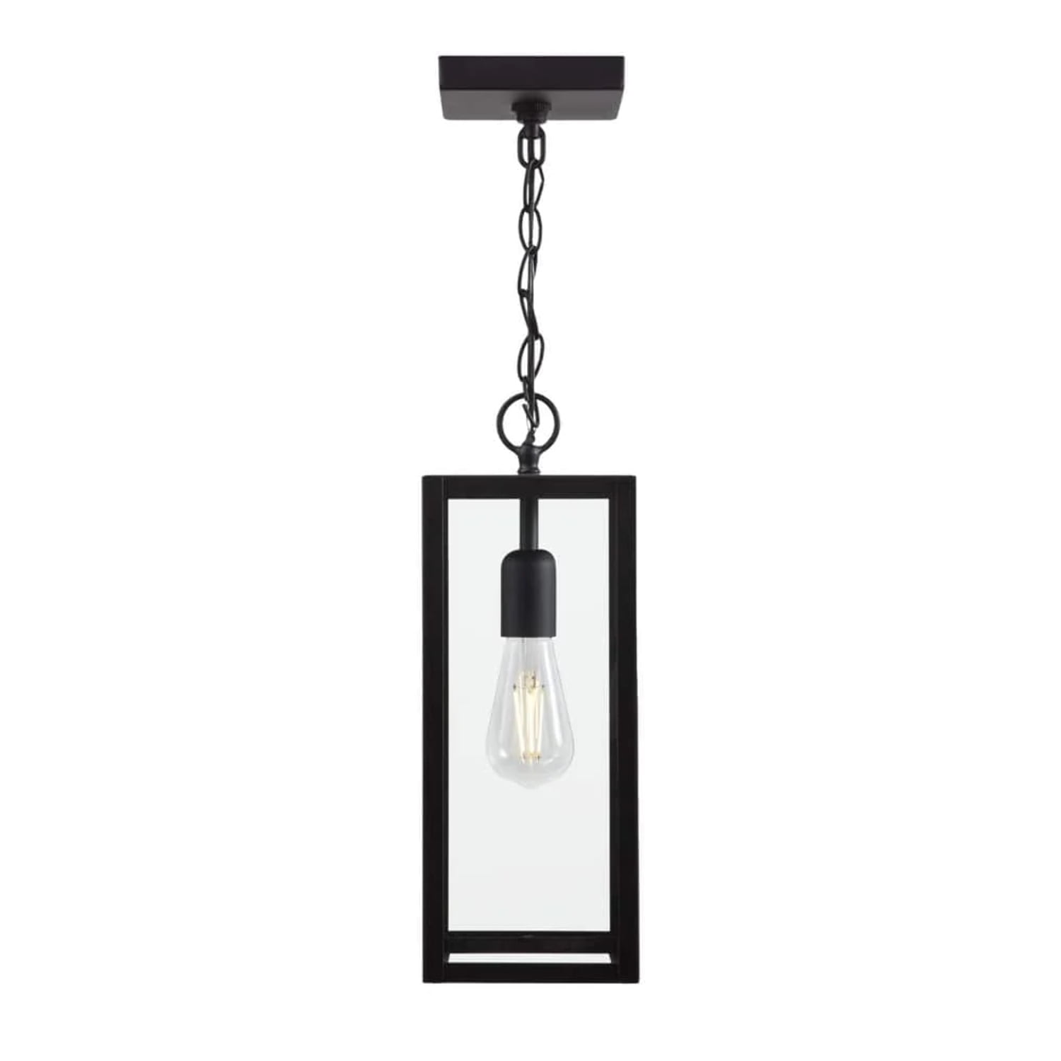 Hampton Bay Hurley Modern 1-Light Matte Black Hardwired Outdoor Hanging ...