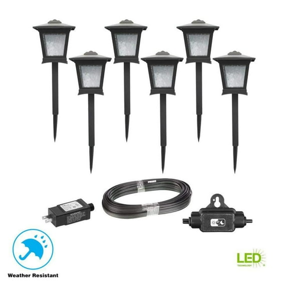 Hampton Bay Low Voltage LED Pathway Lights, Black, Weatherproof, 6-Pack ...