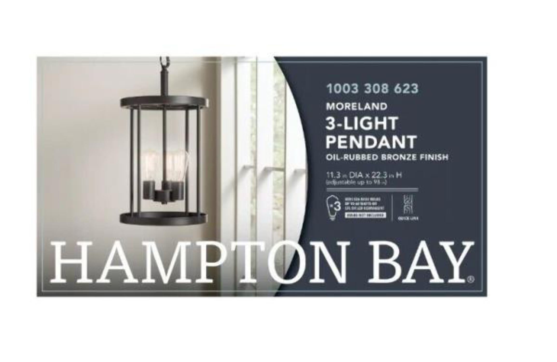 Hampton Bay Moreland 3-Light Bronze Hanging Pendant Light Open Cage ...