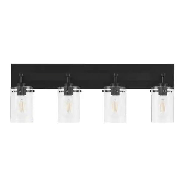 Hampton Bay Regan 29.25 in. 4-Light Matte Black Bathroom Vanity Light ...