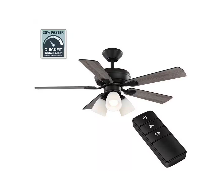 Hampton Bay Riley 44 in. Indoor LED Matte Black Downrod Ceiling Fan ...