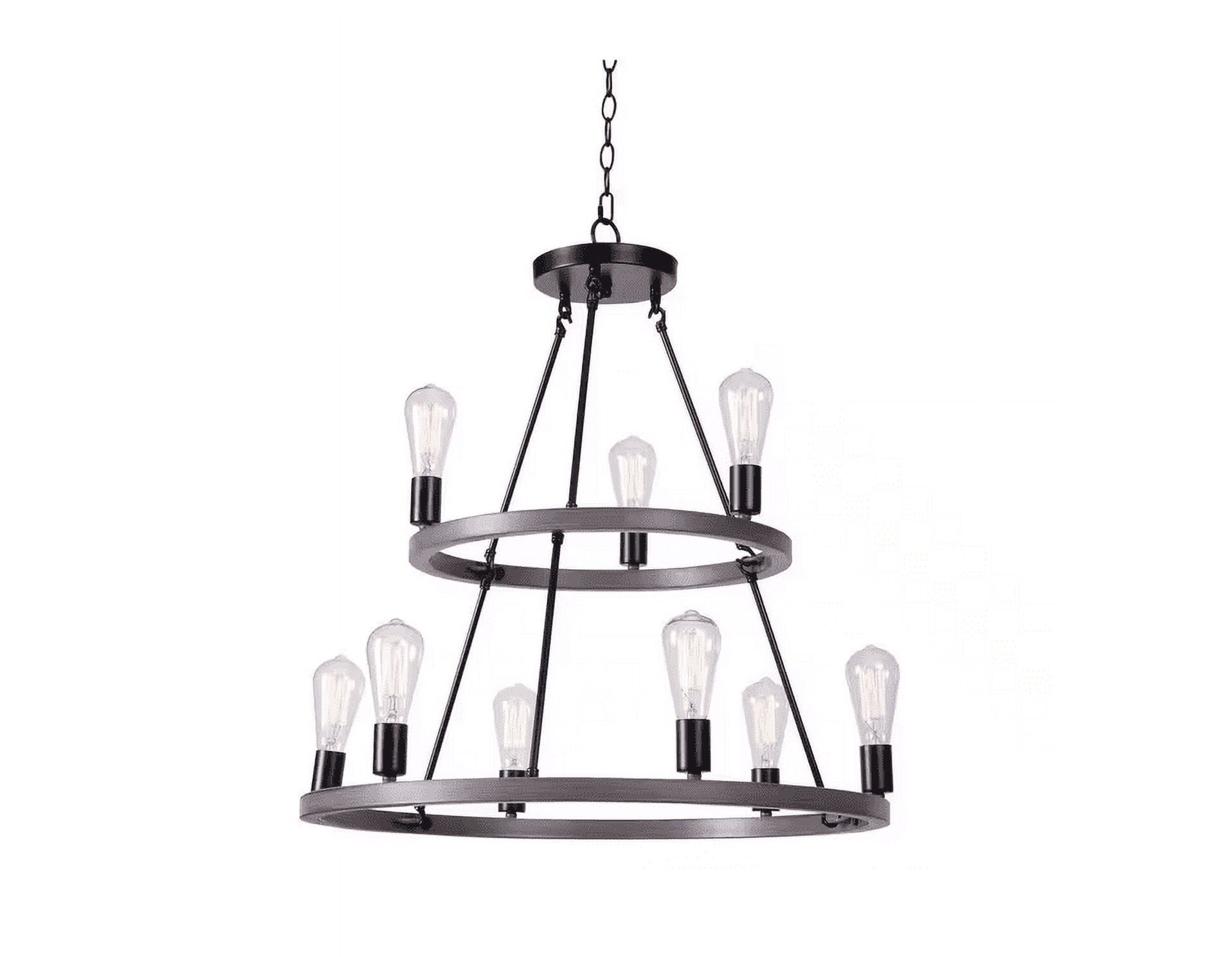 Hampton Bay Stratton 9-Light 2-Tier Black and Woodgrain Wagon Wheel ...