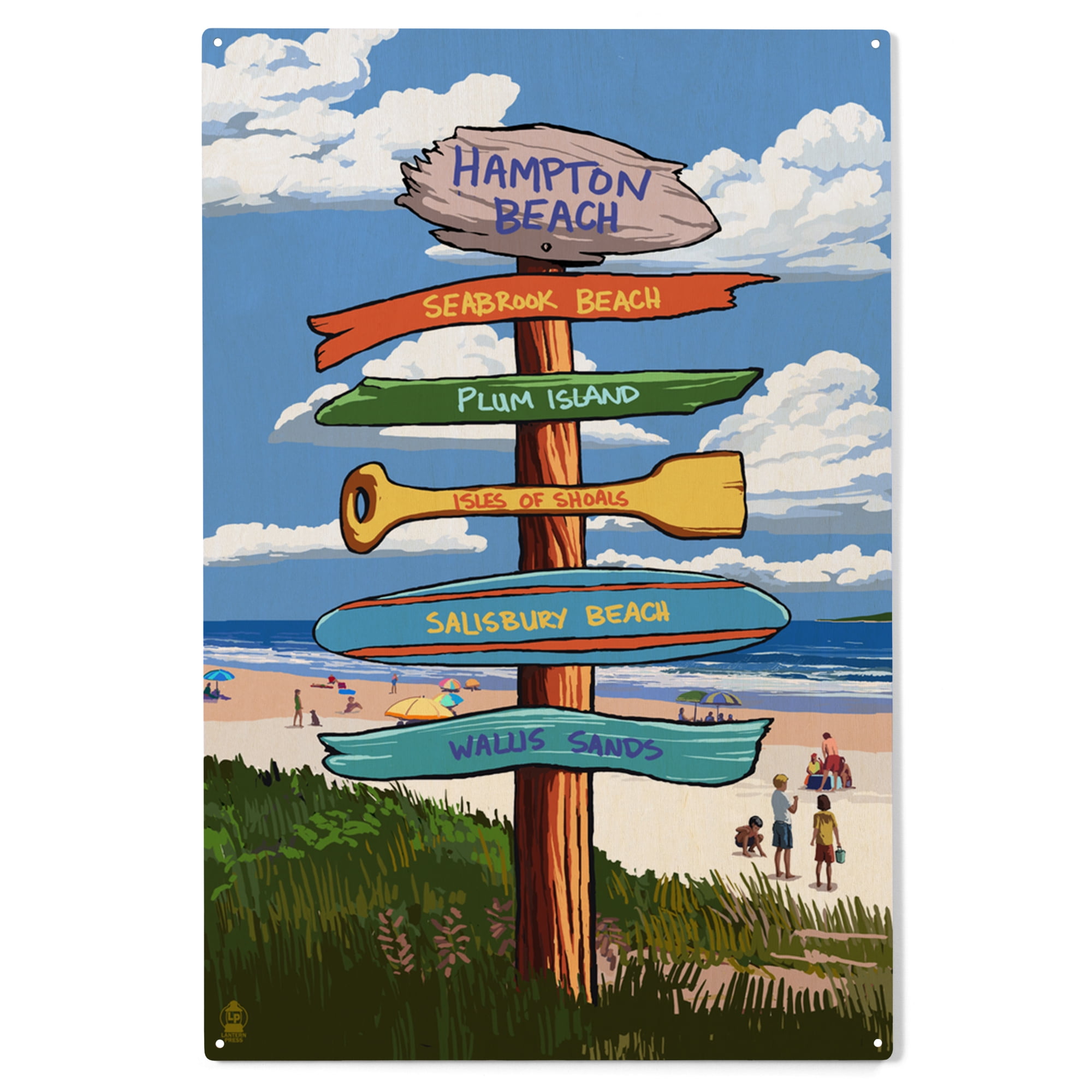 Hampton Beach, New Hampshire, Destination Signpost Birch Wood Wall Sign ...