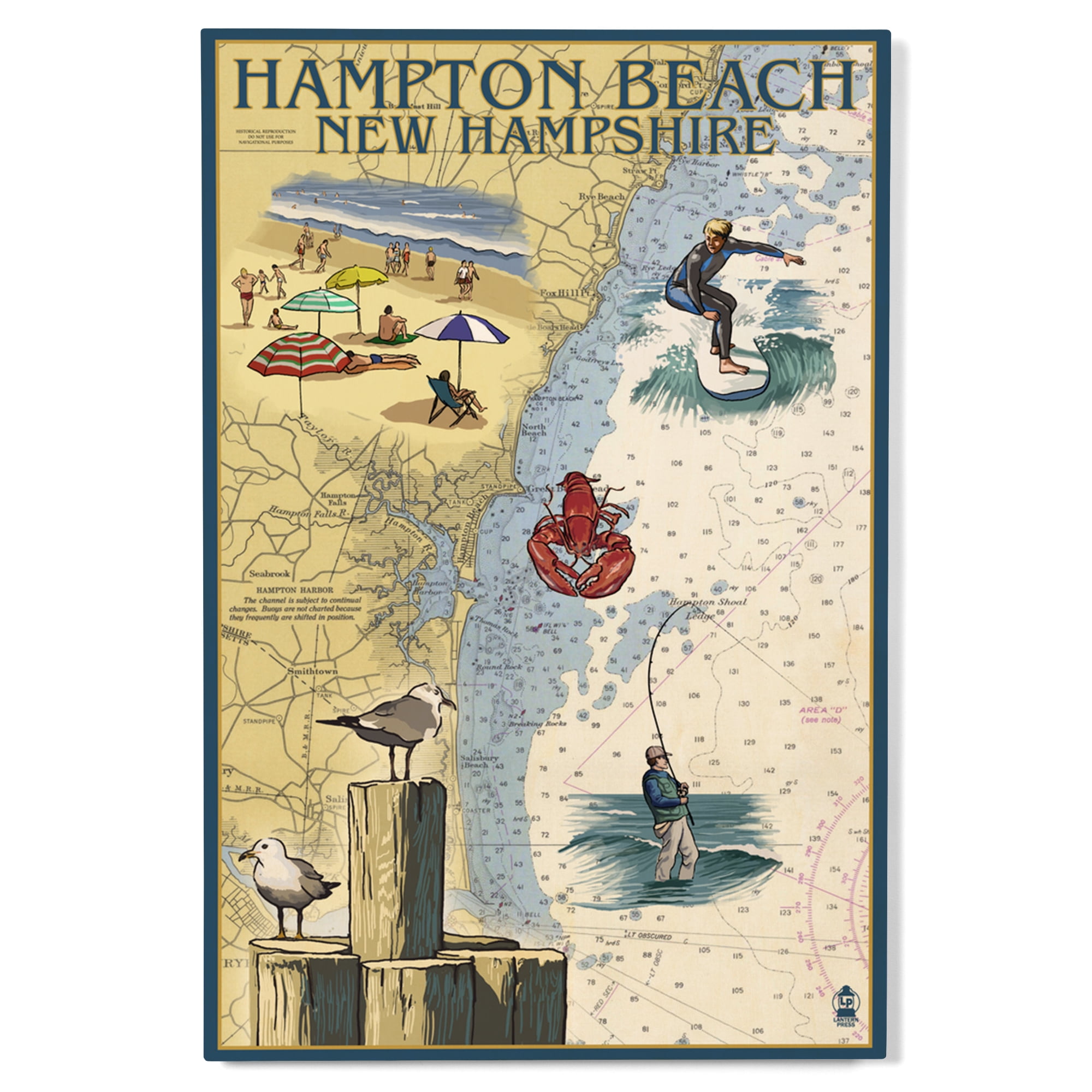 Hampton Beach, New Hampshire, Nautical Chart Birch Wood Wall Sign ...