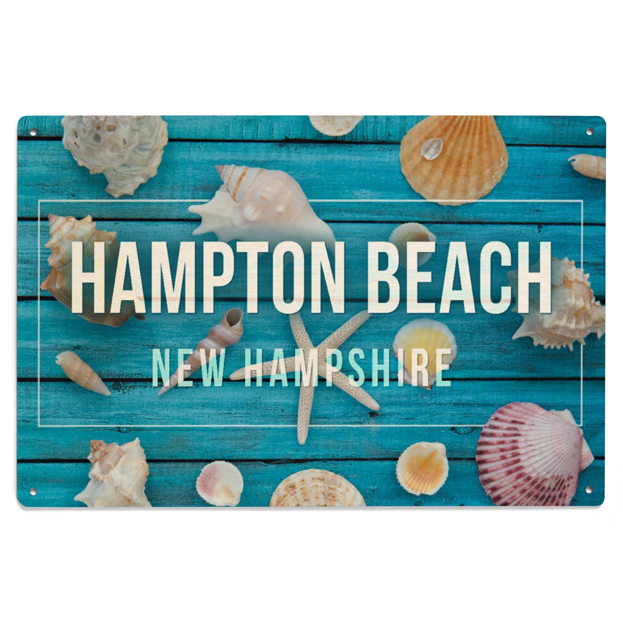 Hampton Beach, New Hampshire, Seashells on Blue Wood Birch Wood Wall ...