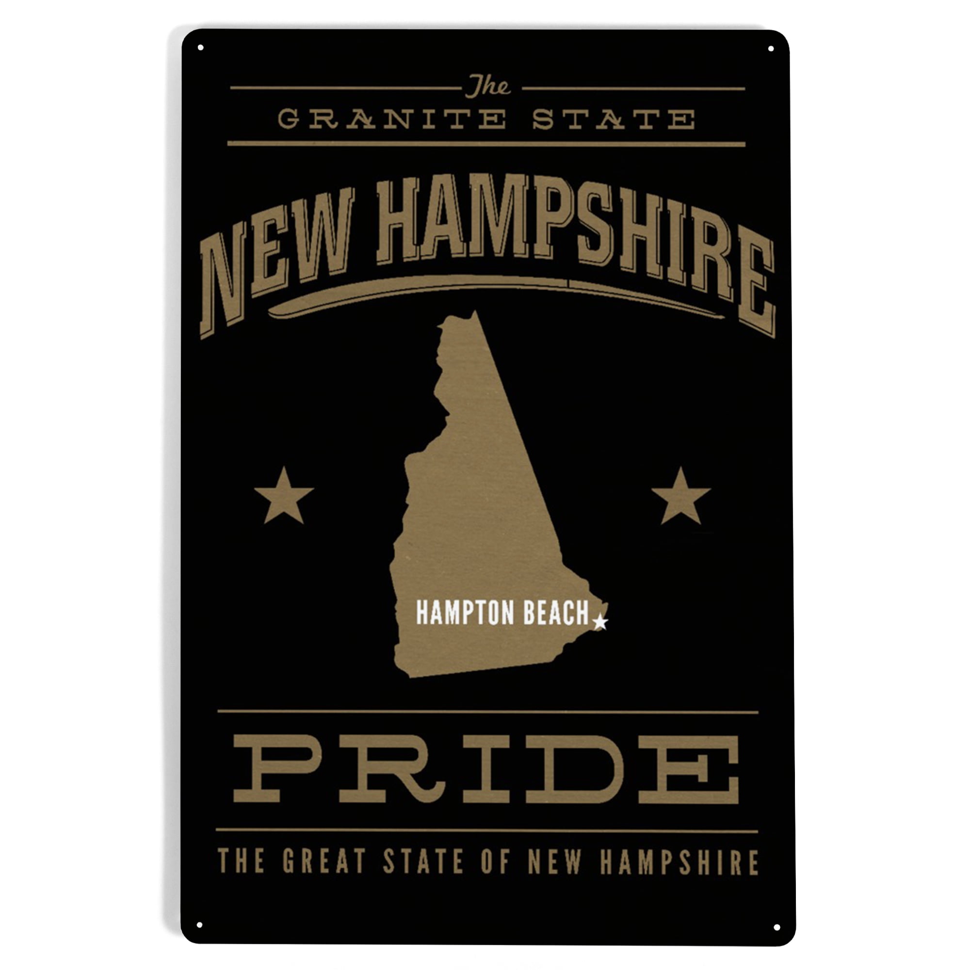 Hampton Beach, New Hampshire, State Pride, Gold on Black (12x18 ...