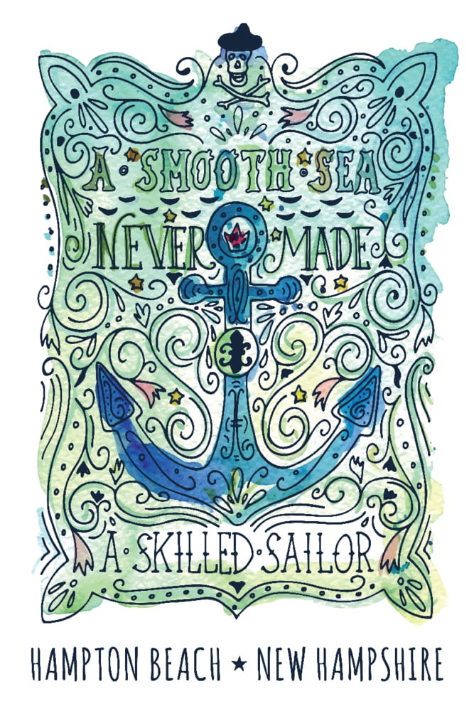 Hampton Beach, New Hampshire, Watercolor Anchor, A Smooth Sea, Nautical ...