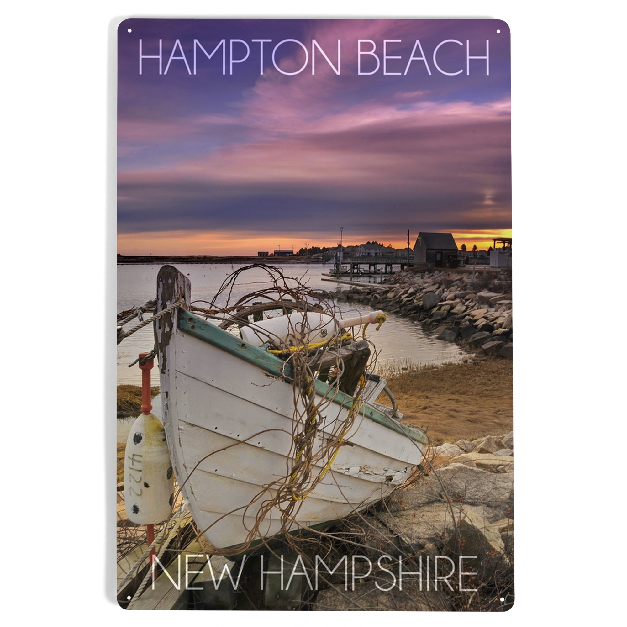 Hampton Beach, New Hampshire, Wooden Boat on Beach (12x18 Aluminum Art ...