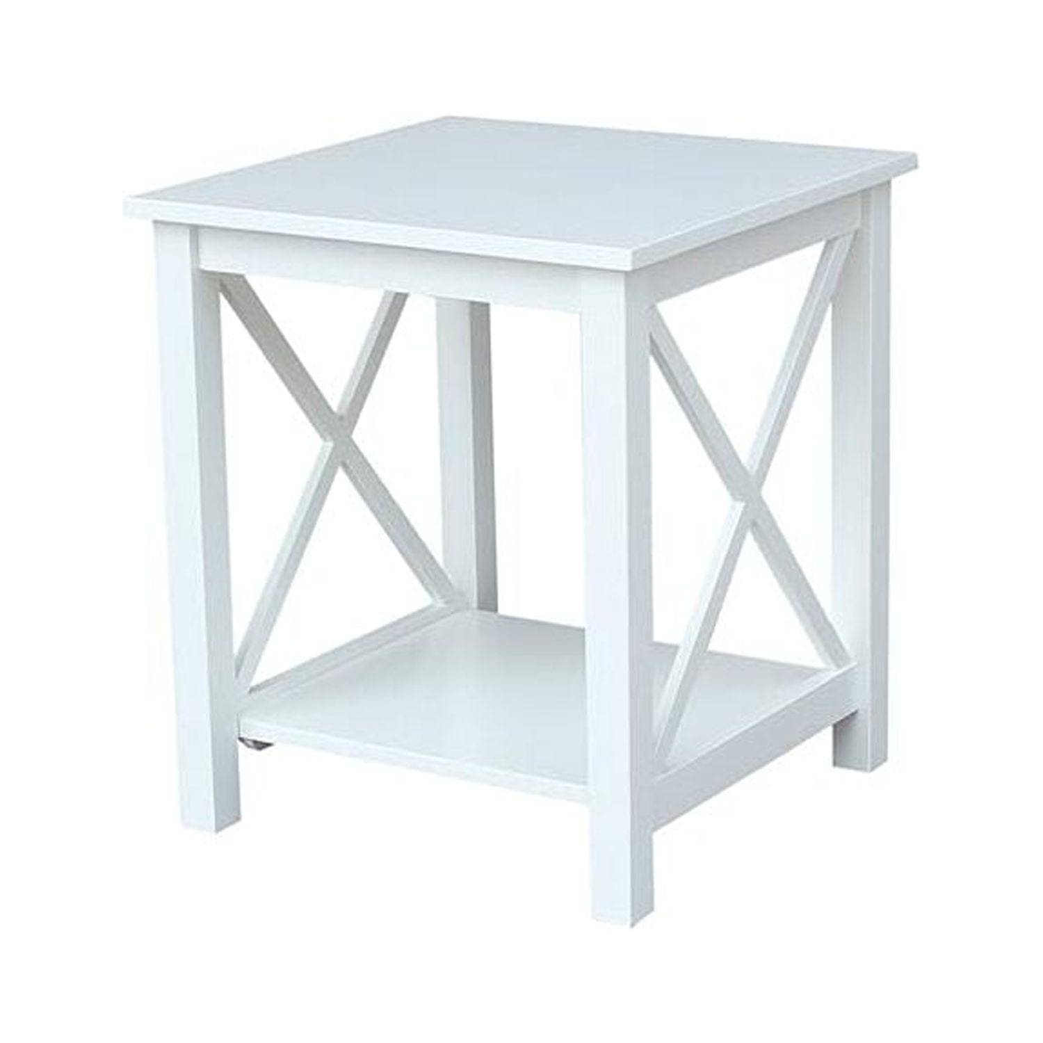 International Concepts Hampton Wooden Accent End Table with Solid Wood Top and Shelf, White ...